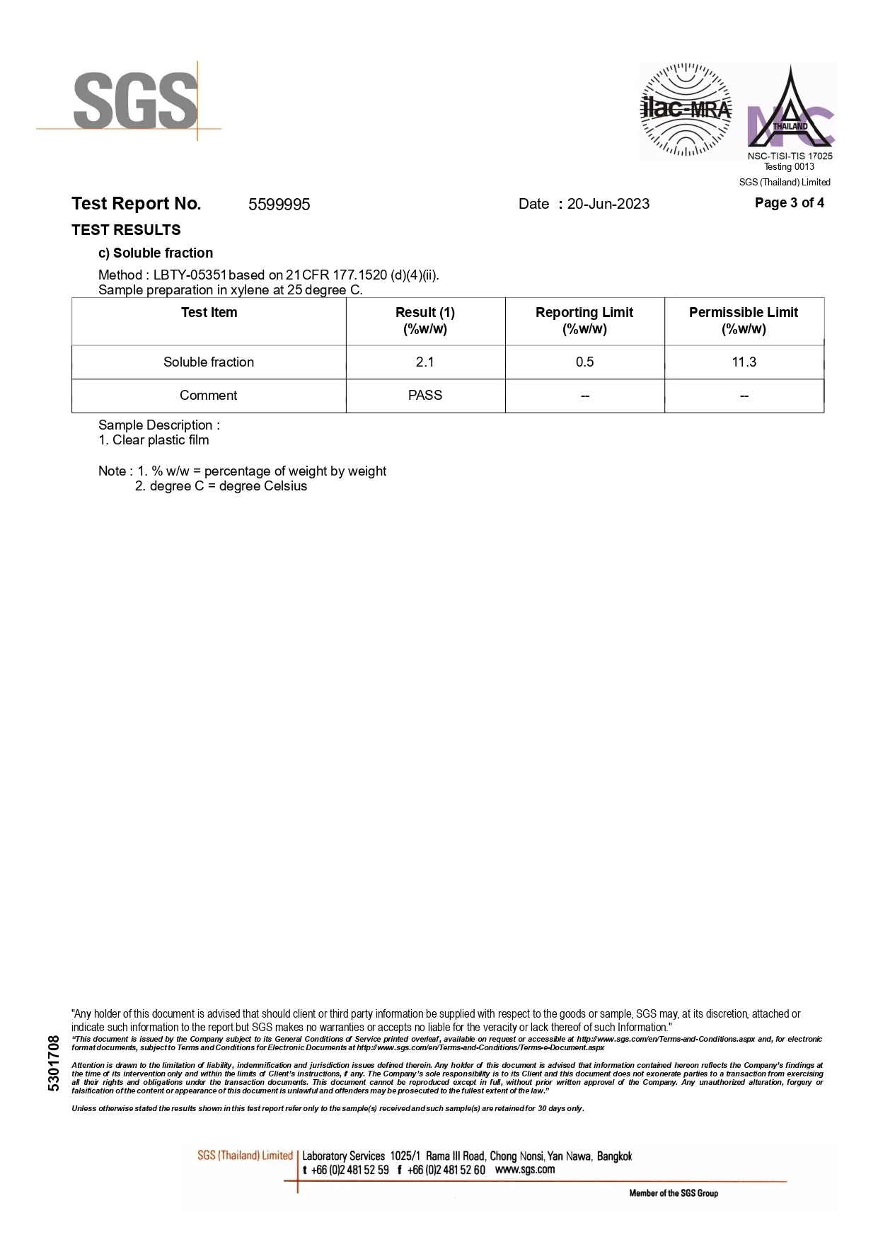 SGS ผลทดสอบจากแลป - Chokeanun2565 บริษัท โชคอนันต์2565 อินดัสทรี โปรดักส์ จำกัด